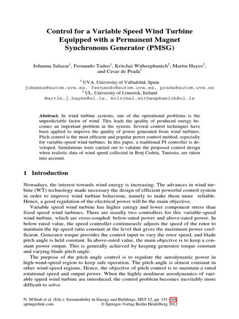 Control For A Variable Speed Wind Turbine Equi Pdf Wind Turbine Turbine