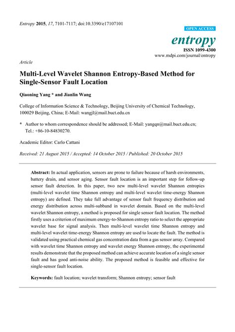 Pdf Multi Level Wavelet Shannon Entropy Based Method For Single Sensor Fault Location