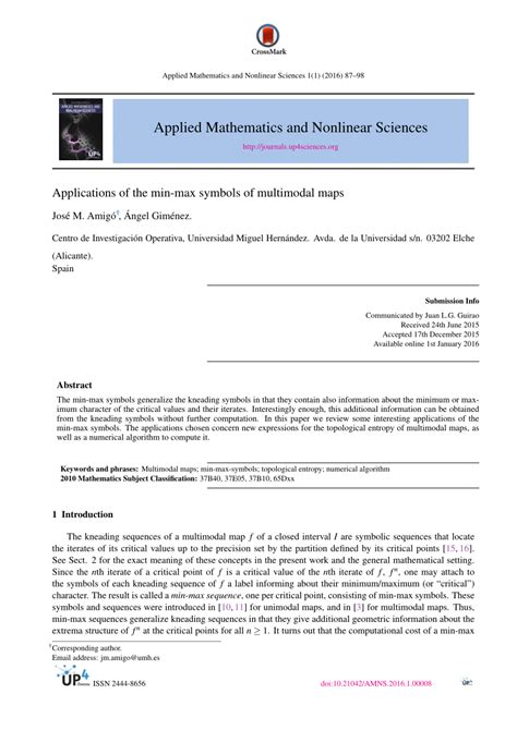 Pdf Applications Of The Min Max Symbols Of Multimodal Maps