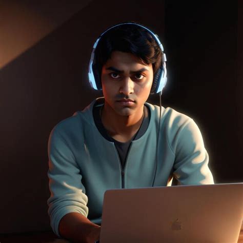 Focused Man With Headphones Working On A Laptop Premium Ai Generated