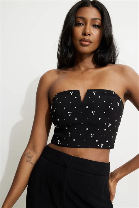 Cropped Rhinestone Bustier Top Black Dynamite