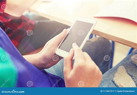 Student Girl With Smartphone Texting At School Stock Image Image Of