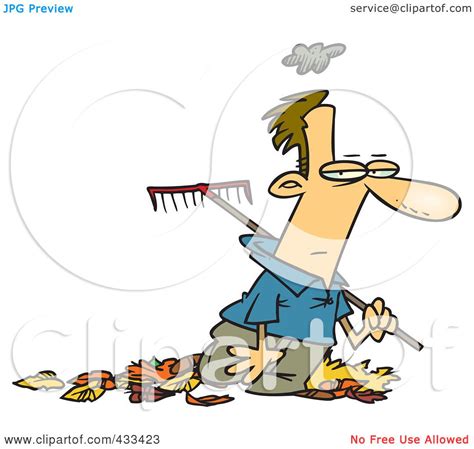Royalty Free Rf Clipart Illustration Of A Grumpy Man Raking Autumn