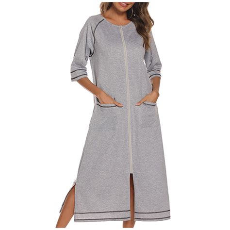 Xmmswdla Women Robes Zipper Front Nightgown Half Sleeve House Dress