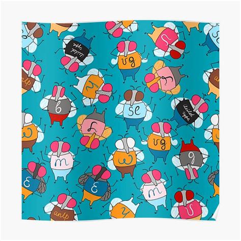 Cute Drosophila Melanogaster Mutants On Turquoise Poster By