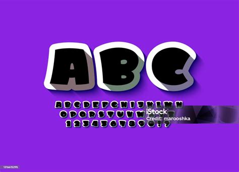 만화 스타일의 둥근 글꼴 트렌디 한 만화 검은 알파벳 흰색 윤곽과 대담한 문자와 숫자 벡터 일러스트 10eps 그래피티에 대한 스톡 벡터 아트 및 기타 이미지 Istock