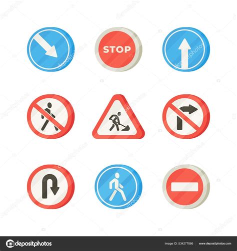Illustration Various Road Signs Isolated White Background Set Road