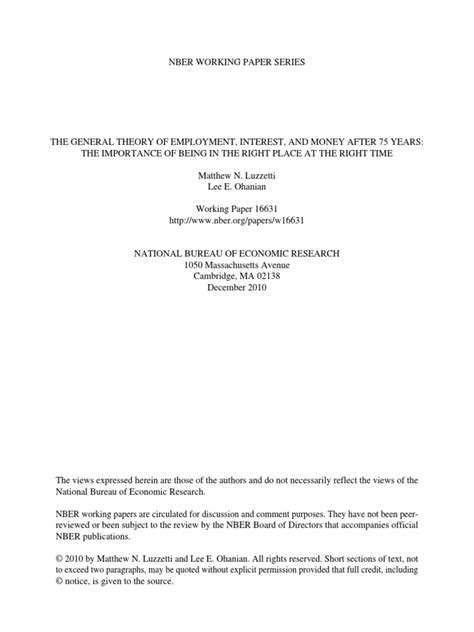 The General Theory Of Employment Interest And Money After 75 Years