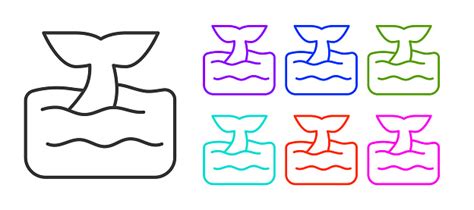 검은 선 고래 꼬리 에 바다 파도 아이콘 고립 흰색 배경 아이콘을 다채롭게 설정합니다 벡터 가공의 인물에 대한 스톡 벡터 아트 및 기타 이미지 Istock
