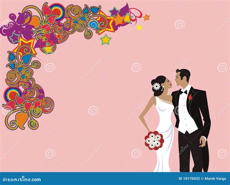 Beautiful Wedding Couple Card Stock Vector Illustration Of Floral