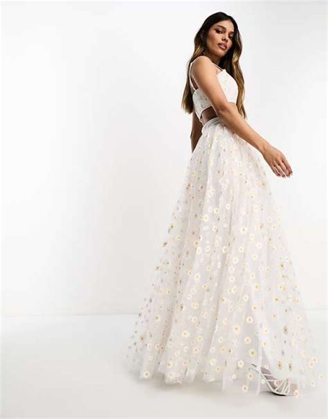 Lace And Beads Exclusive Tulle Maxi Skirt Co Ord In White Daisy Asos