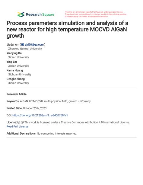 PDF Process Parameters Simulation And Analysis Of A New Reactor For