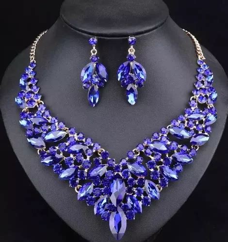 Maxxi Conjunto Colar Brinco Dourado Azul Strass Festa Luxo Frete grátis