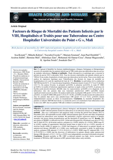 Pdf Article Original Facteurs De Risque De Mortalité Des Patients