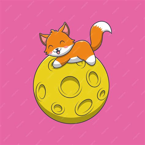 Premium Vector Cute Fox Playing On The Moon