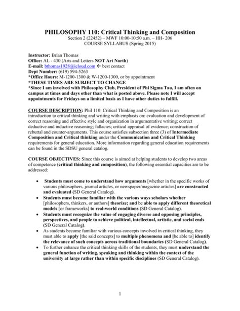Phil 110 Critical Thinking Thomas S 2015