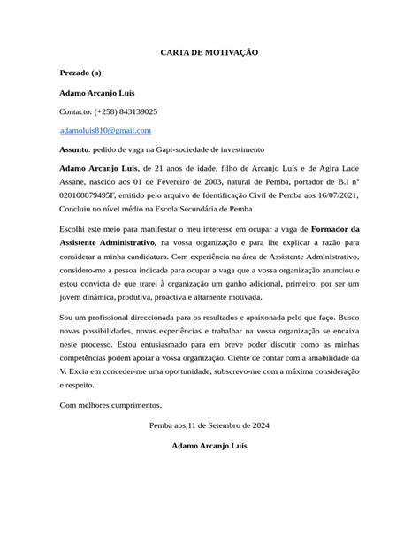 Carta De Motivacao Pdf Carta De Motivacao Pdf