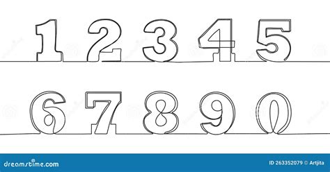 Continuous Line Numerals Vector Arabic Numbers In Hand Drawn Style With One Continuous Line