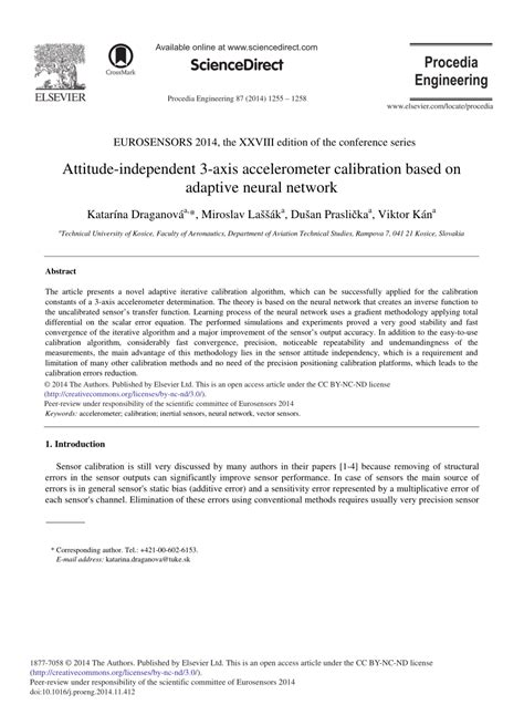 Pdf Attitude Independent 3 Axis Accelerometer Calibration Based On
