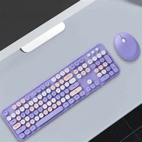 Wireless Keyboard And Mouse Combo Soueto Retro Round Keycap Typewriter Keyboard With Phone