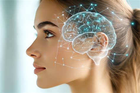 Synaptic Pruning Mental Workload And Neurocognitive Woman With Blue Glowing Brain Mapping