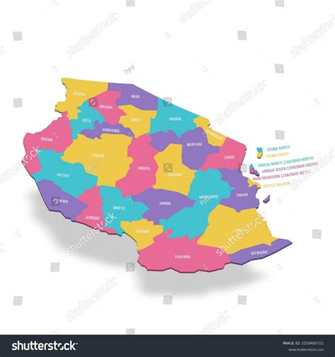 Tanzania Political Map Administrative Divisions Regions Stock Vector