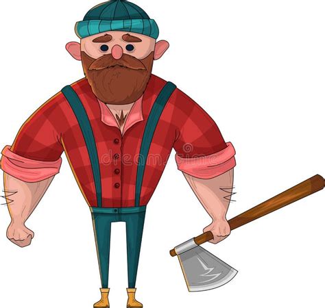 Lumberjack Character With An Ax Colorful Woodcutter Vector