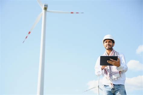Premium Photo Windmill Engineer Inspection And Progress Check Wind