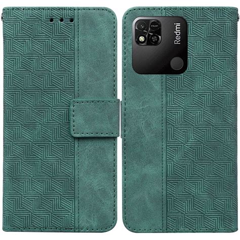 For Xiaomi Redmi 10a Geometric Embossed Leather Phone Case Green