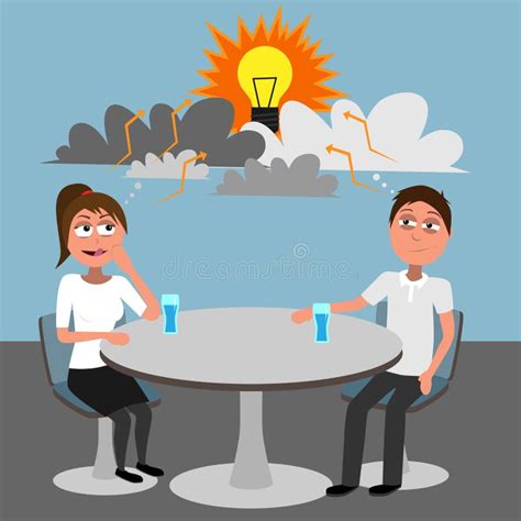 Hombre Y Mujer Que Piensan En Una Nueva Idea Con Las Nubes Por Encima
