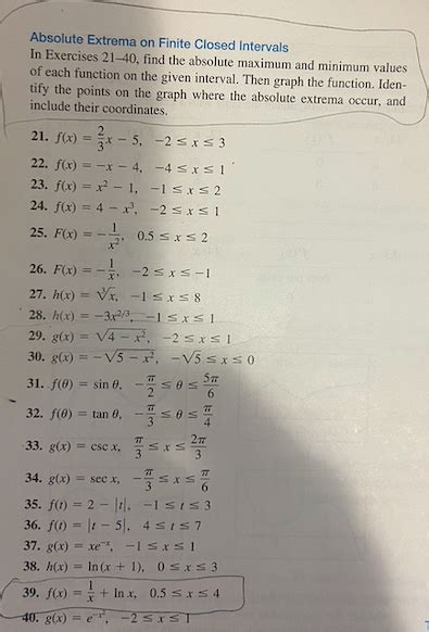 Solved Absolute Extrema On Finite Closed Intervals In Chegg