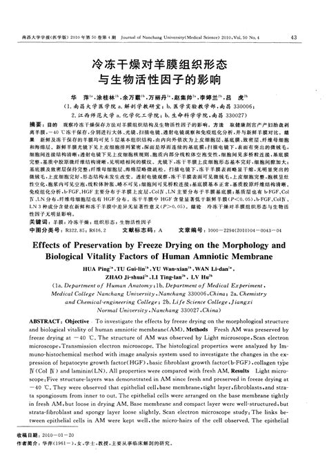 冷冻干燥对羊膜组织形态与生物活性因子的影响word文档在线阅读与下载无忧文档