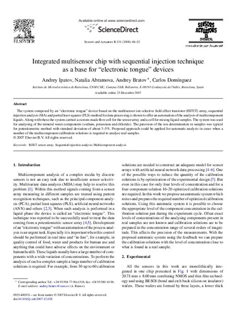 Pdf Integrated Multisensor Chip With Sequential Injection Technique As A Base For “electronic