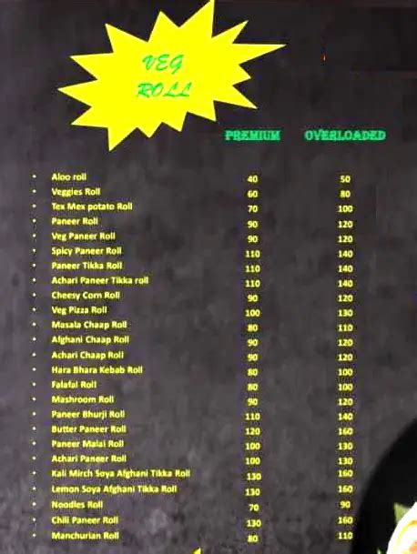 Menu Of Roll Excel Sector 70 Mohali Menu Of Roll Excel Sector 70 Mohali