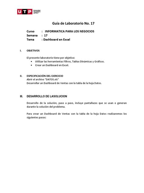 Utp Guia De Laboratorio 17 Pdf Microsoft Excel Hoja De Cálculo