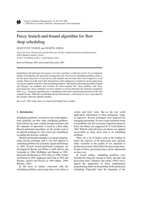 Pdf Fuzzy Branch And Bound Algorithm For Flow Shop Scheduling Intelligent Manufacturing