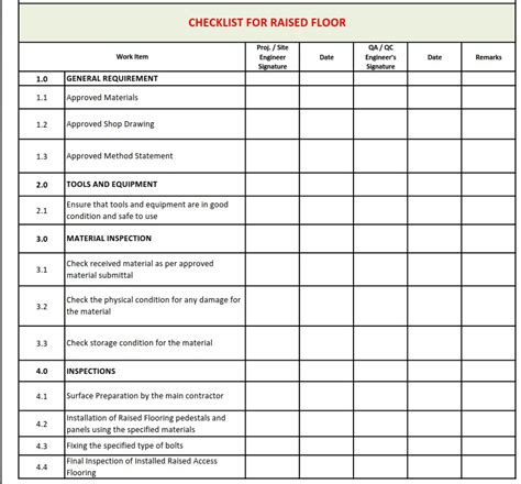 Checklist Template For Raised Access Floor