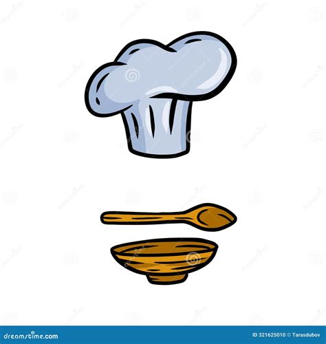 Chef Hat Wooden Spoon Cartoon Drawn Illustration Cook White Clothes