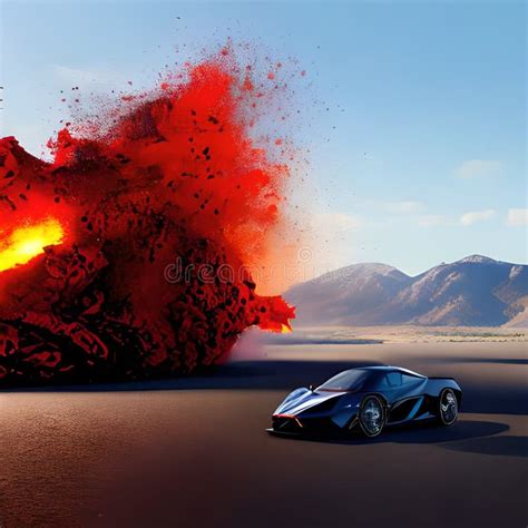 Concept Supercar Driving Through Wide Open Landscape Stock Illustration