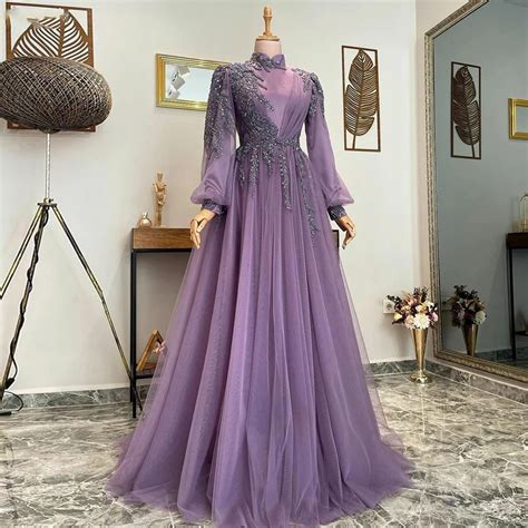 Vestido De Noche Musulm N P Rpura Para Mujer Vestido Largo De Lujo Con