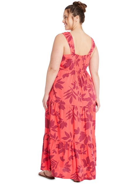 Terra And Sky Womens Plus Size Linen Blend Square Neck Maxi Dress 0x 5x