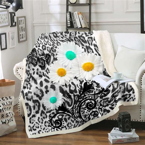 Yst Grey Leopard Print Blanket Chic Daisy Flower Throw Blanket For Bed