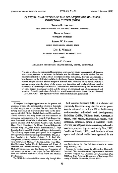 Pdf Clinical Evaluation Of The Self Injurious Behavior Inhibiting System Sibis