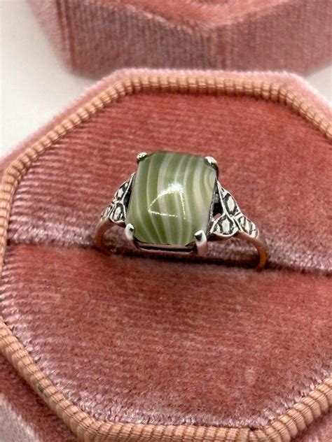 Antique Vintage Green Glass Silver And 9ct Yellow G Gem