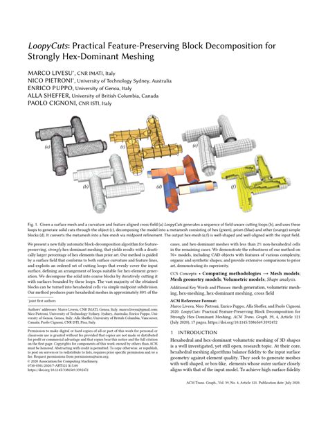 Pdf Loopycuts Practical Feature Preserving Block Decomposition For Strongly Hex Dominant Meshing