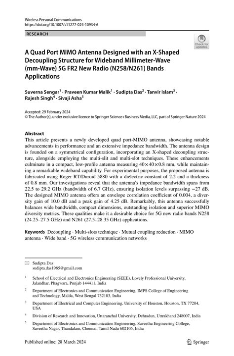 Pdf A Quad Port Mimo Antenna Designed With An X Shaped Decoupling