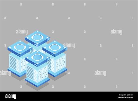 Concept Of Big Data Processing Energy Station Of Future Server Room Rack Data Center Isometric