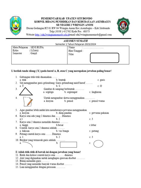 Sumatif Seni Rupa Kelas 1 Pdf