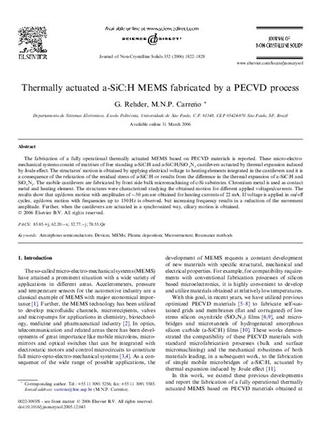 Pdf Thermally Actuated A Sic H Mems Fabricated By A Pecvd Process