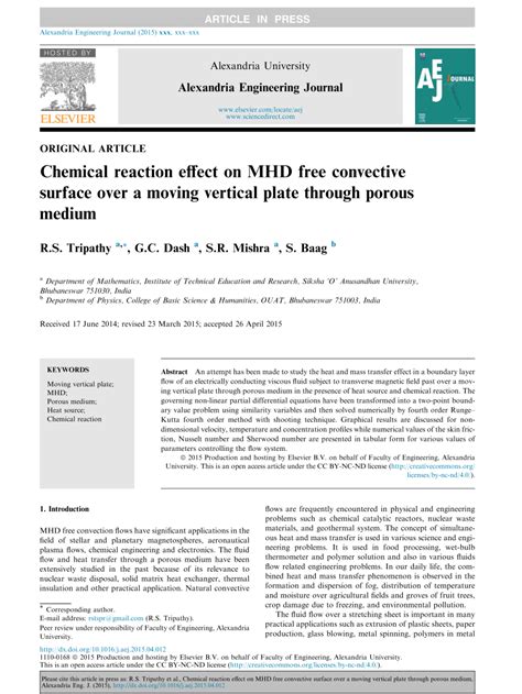 Pdf Chemical Reaction Effect On Mhd Free Convective Surface Over A